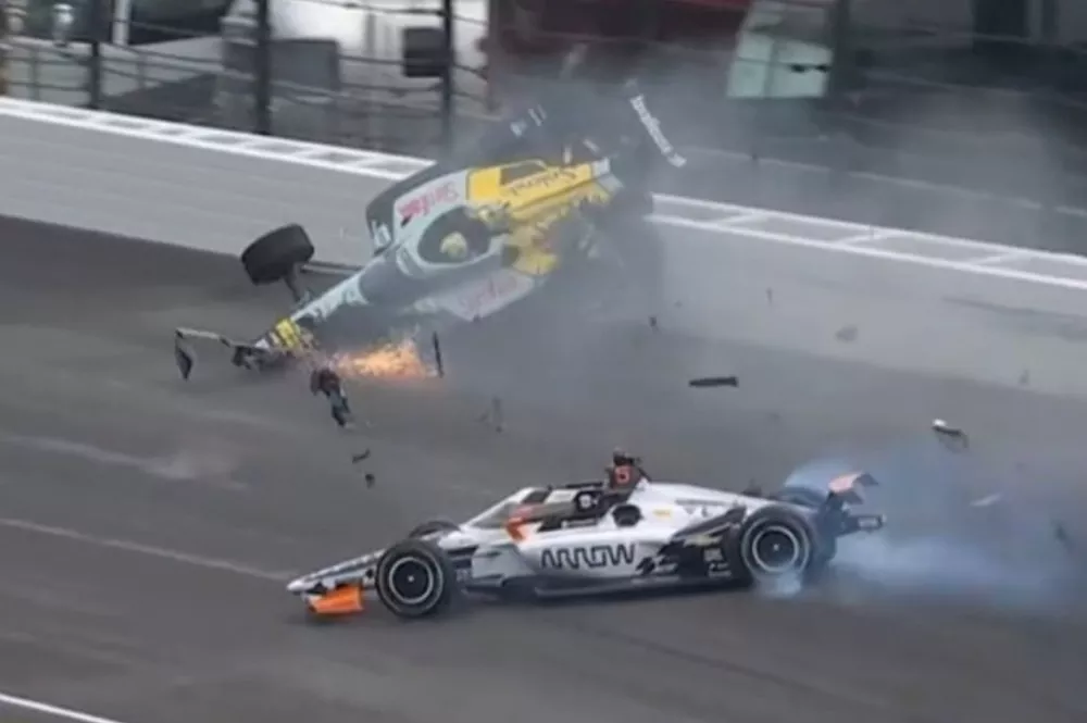 Rossi, O'Ward, and Grosjean cars destroyed in huge Indy 500 practice crash