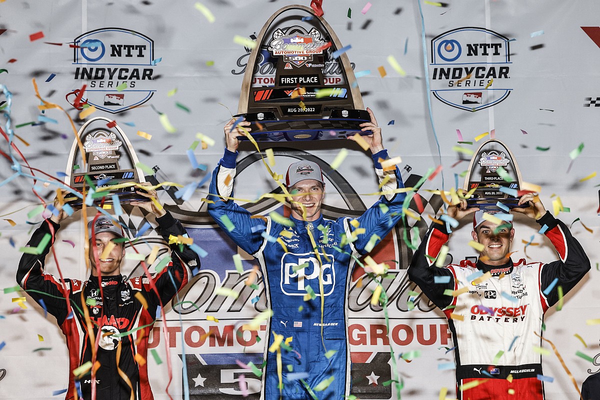 Newgarden gana tras la lluvia en Gateway con O'Ward en el top 5