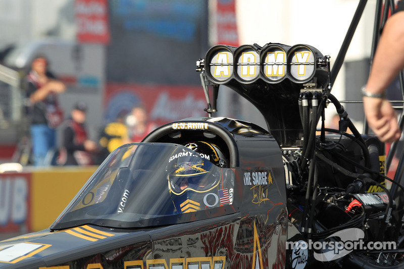 Tony Schumacher aboard his DSR US Army Top Fuel Dragster at Pomona